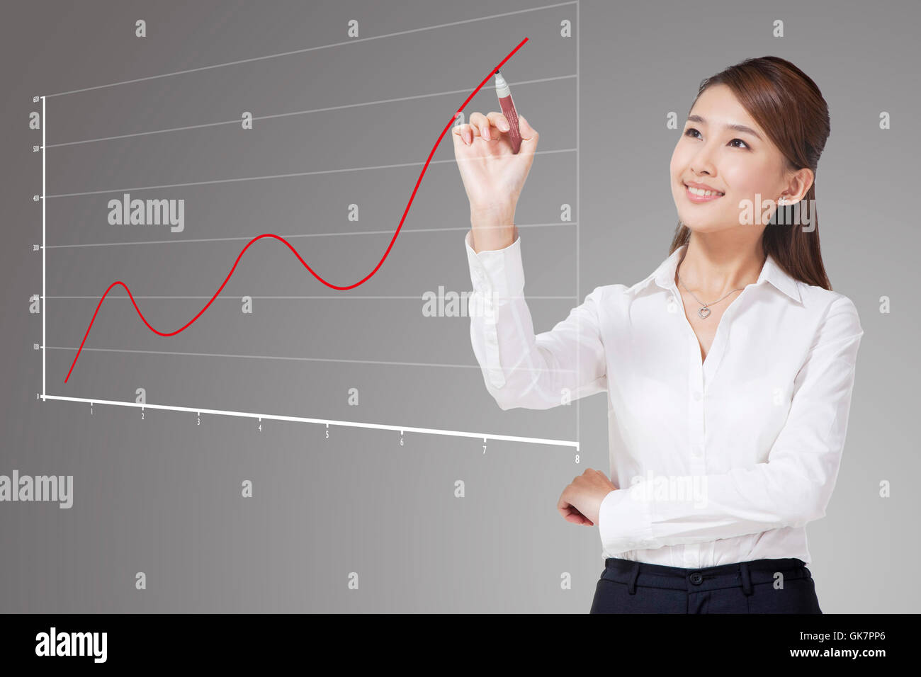 Young business woman draw a curve chart Stock Photo - Alamy