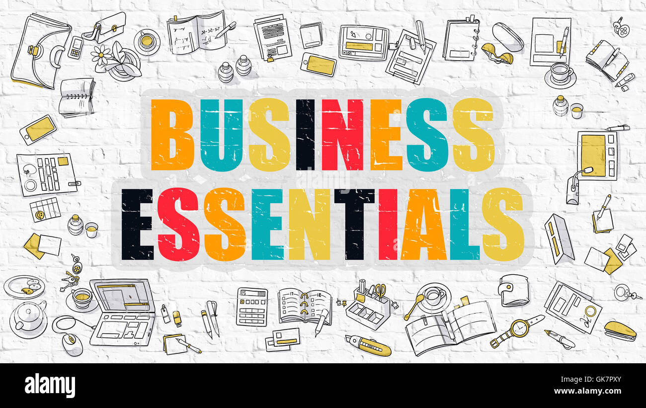 Business Essentials Concept with Doodle Design Icons Stock Photo - Alamy