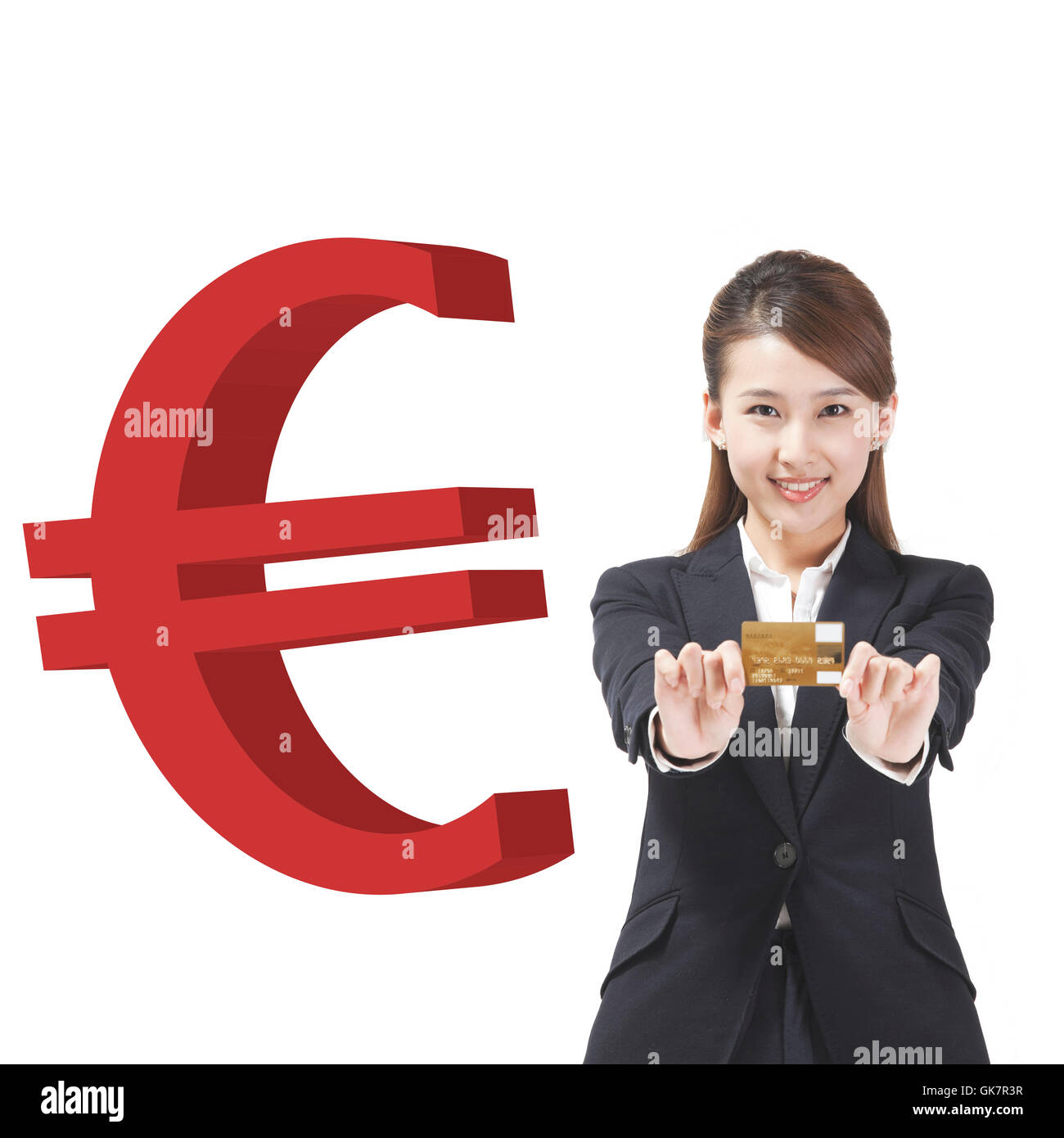 Business woman with financial symbols Stock Photo - Alamy