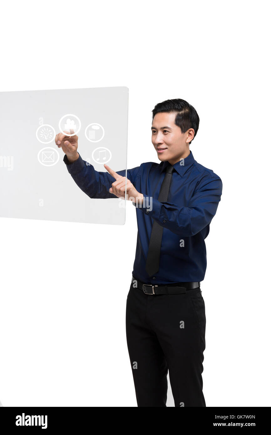 Science and technology business man using a touch screen Stock Photo ...