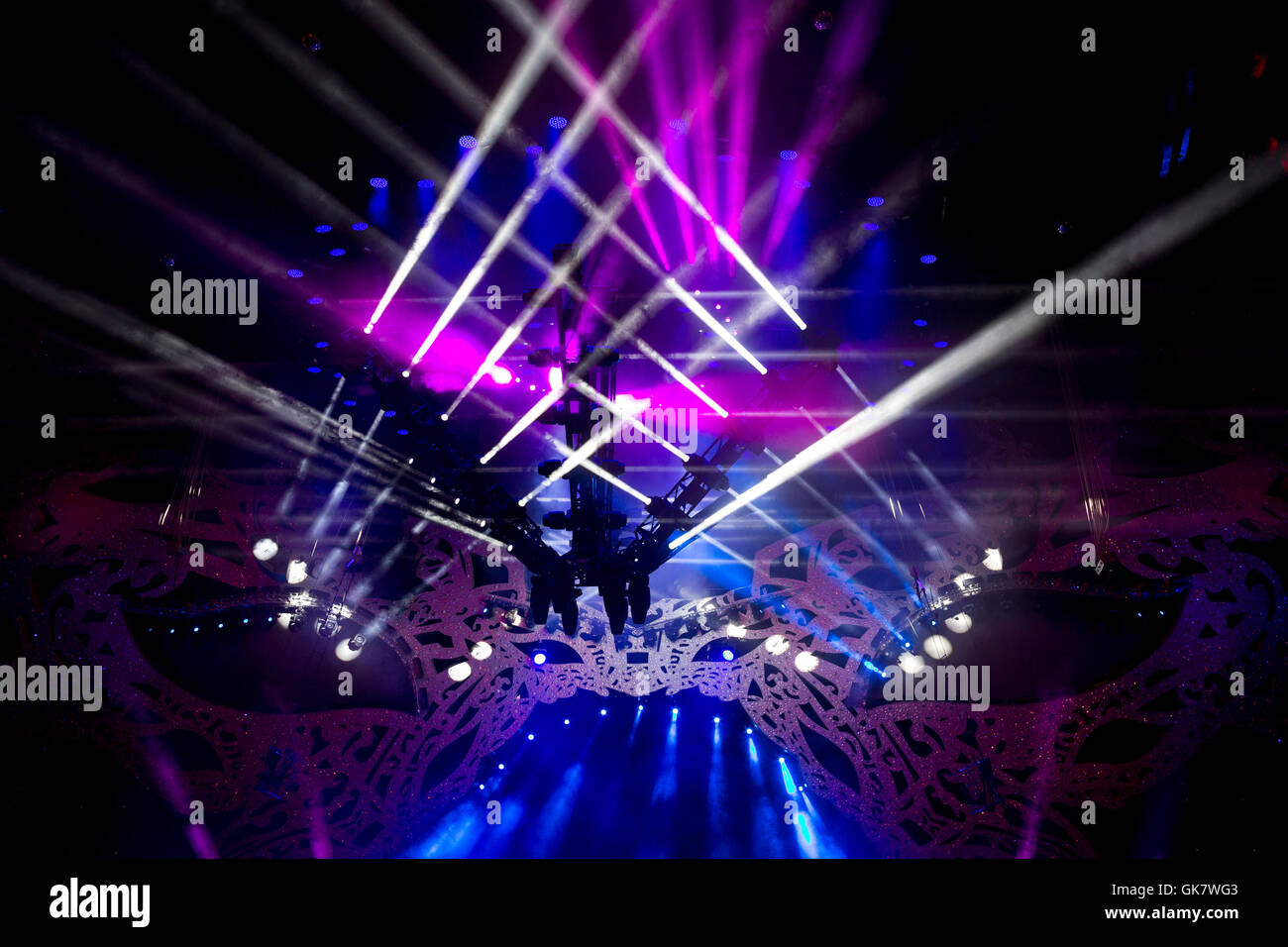 Blue stage lighting, light show concert Stock Photo - Alamy