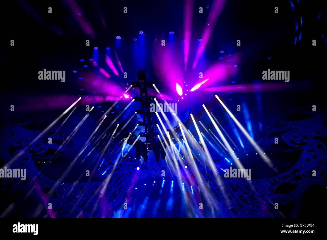 Blue stage lighting, light show concert Stock Photo - Alamy