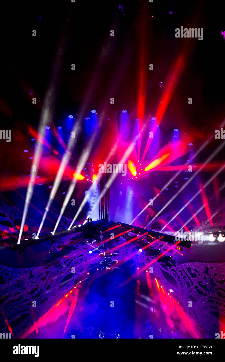 Blue stage lighting, light show concert Stock Photo - Alamy
