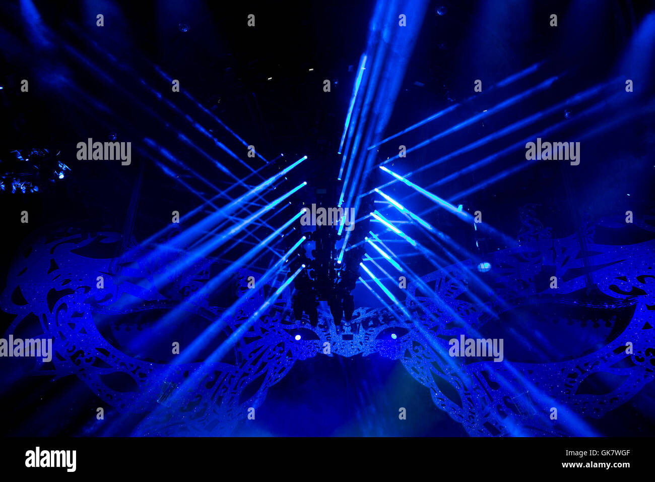 Blue stage lighting, light show concert Stock Photo - Alamy