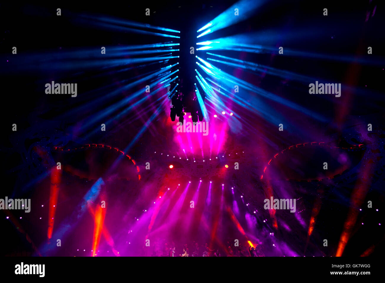 Blue stage lighting, light show concert Stock Photo - Alamy