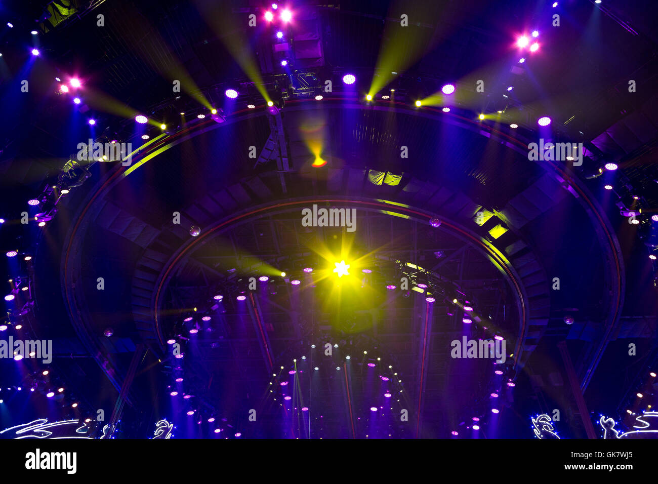 Blue stage lighting, light show concert Stock Photo - Alamy