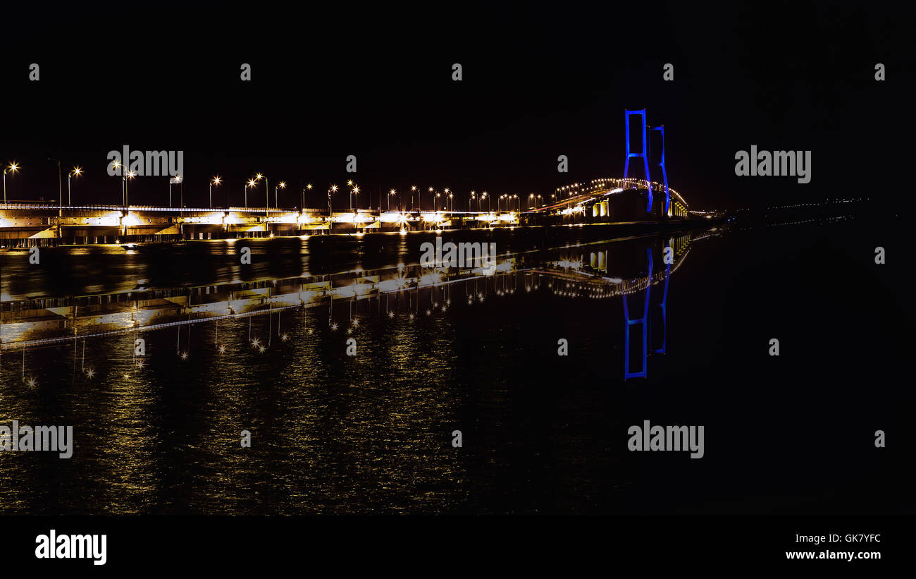 The Suramadu Bridge at Twilight time, Surabaya, Indonesia. Is the ...