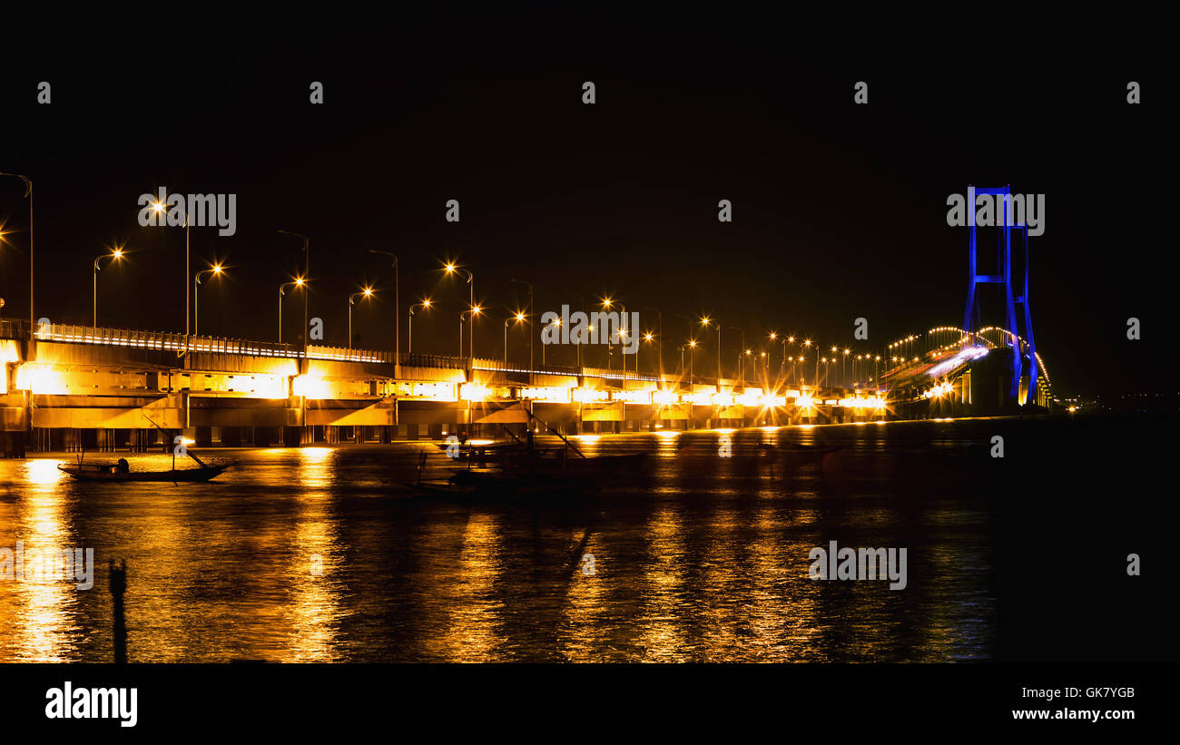 The Suramadu Bridge at Twilight time, Surabaya, Indonesia. Is the ...