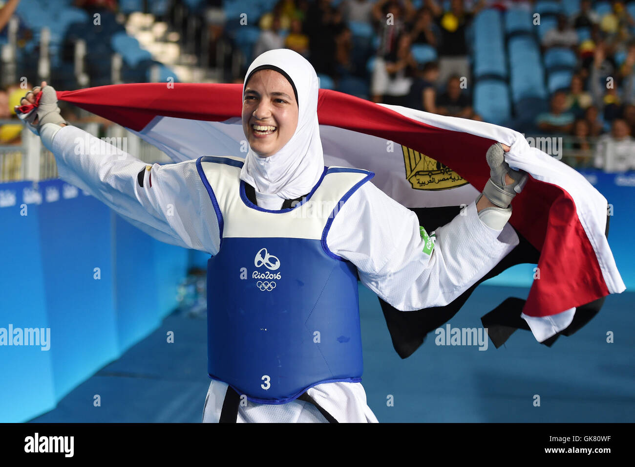 Rio De Janeiro, Brazil. 18th Aug, 2016. Egypt's Hedaya Wahba celebrates ...