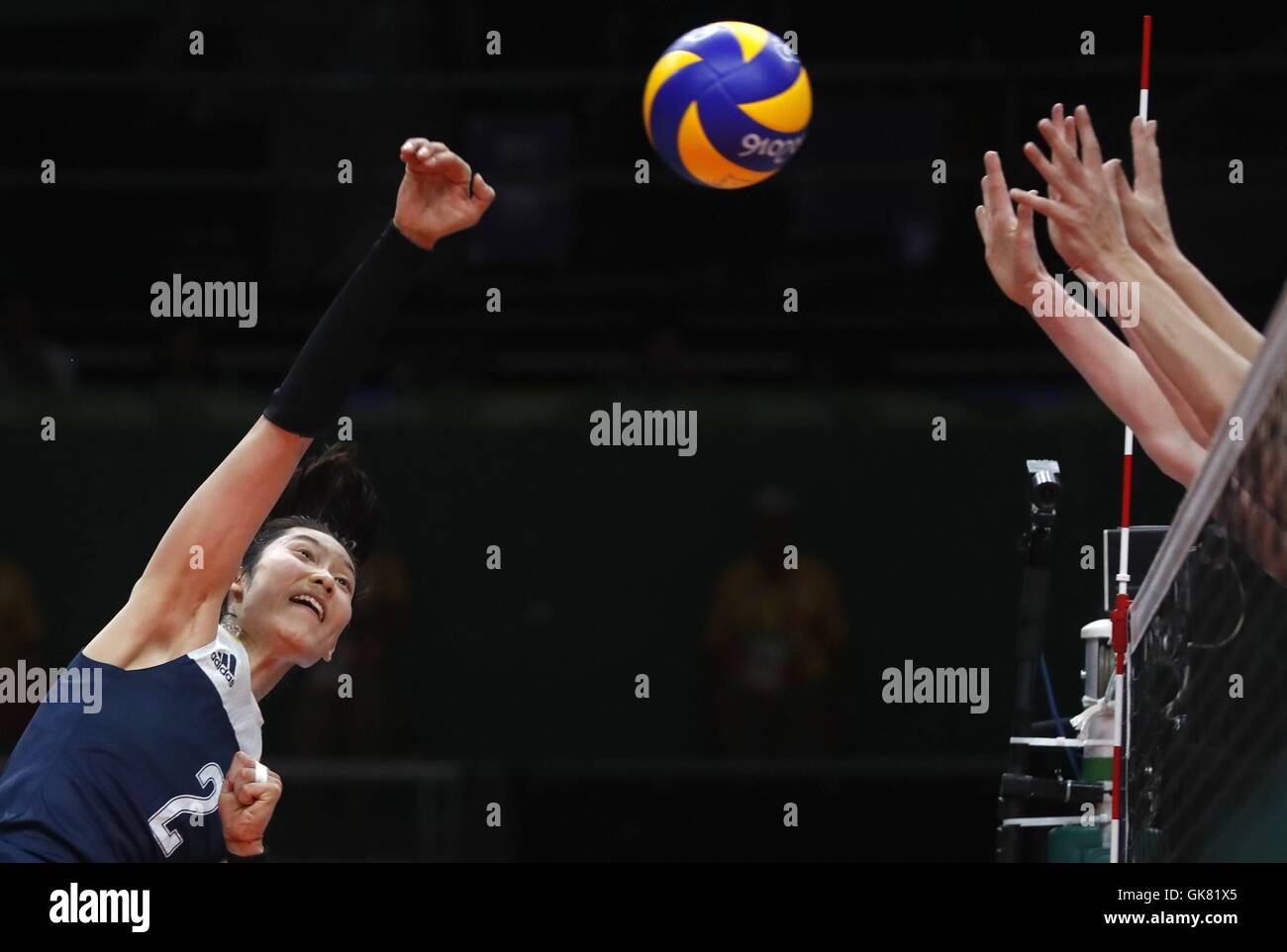 Rio De Janeiro, Brazil. 18th Aug, 2016. China's Zhu Ting spikes the ...