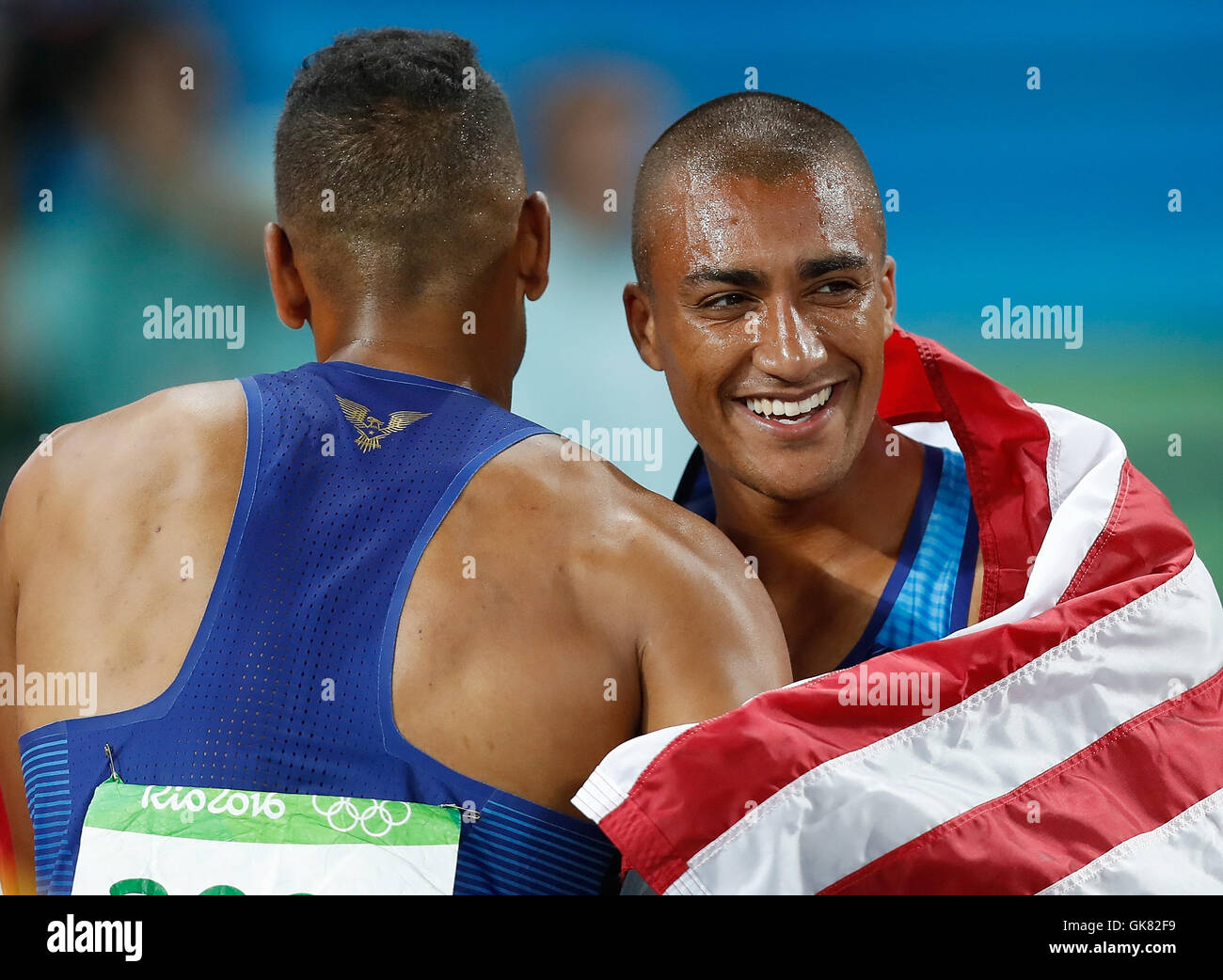 Rio De Janeiro, Brazil. 18th Aug, 2016. Ashton Eaton (R) of the United ...