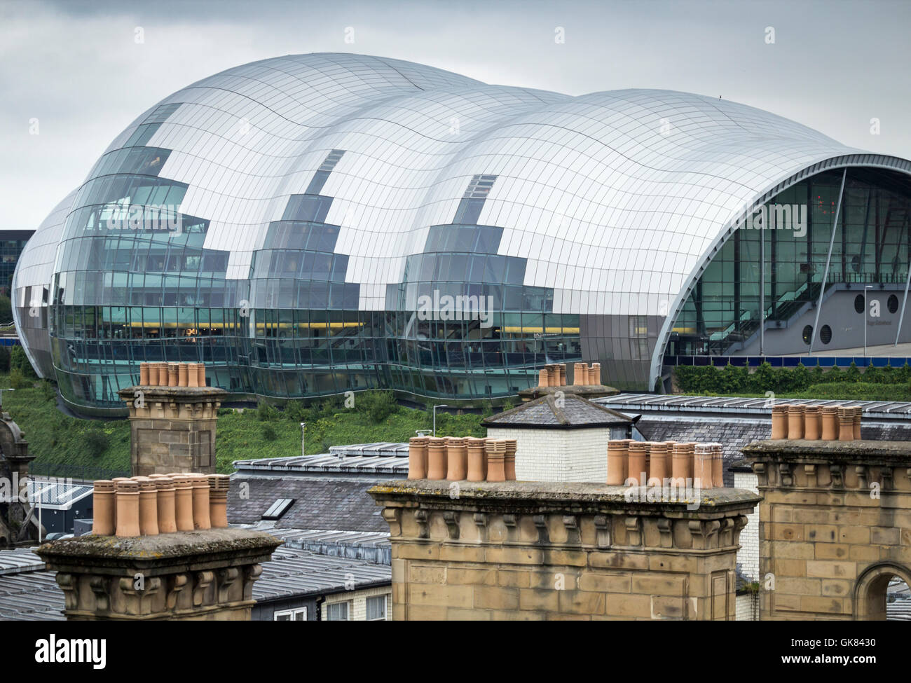 View over Newcastle Quayside buildings rooftops towards The Sage ...