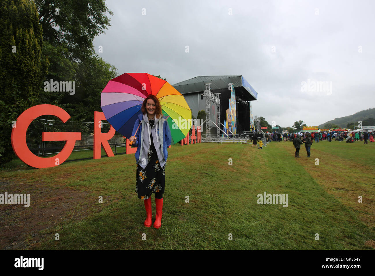 Brecon Beacons, Wales, UK. 18th Aug, 2016. A festival goer with an ...