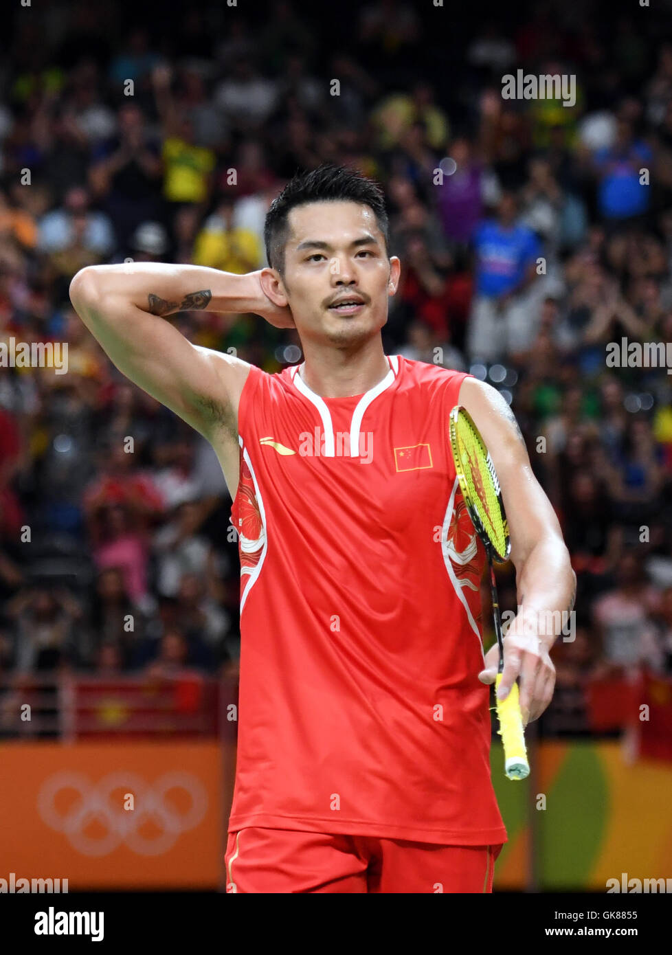 Rio De Janeiro, Brazil. 19th Aug, 2016. China's Lin Dan competes during ...