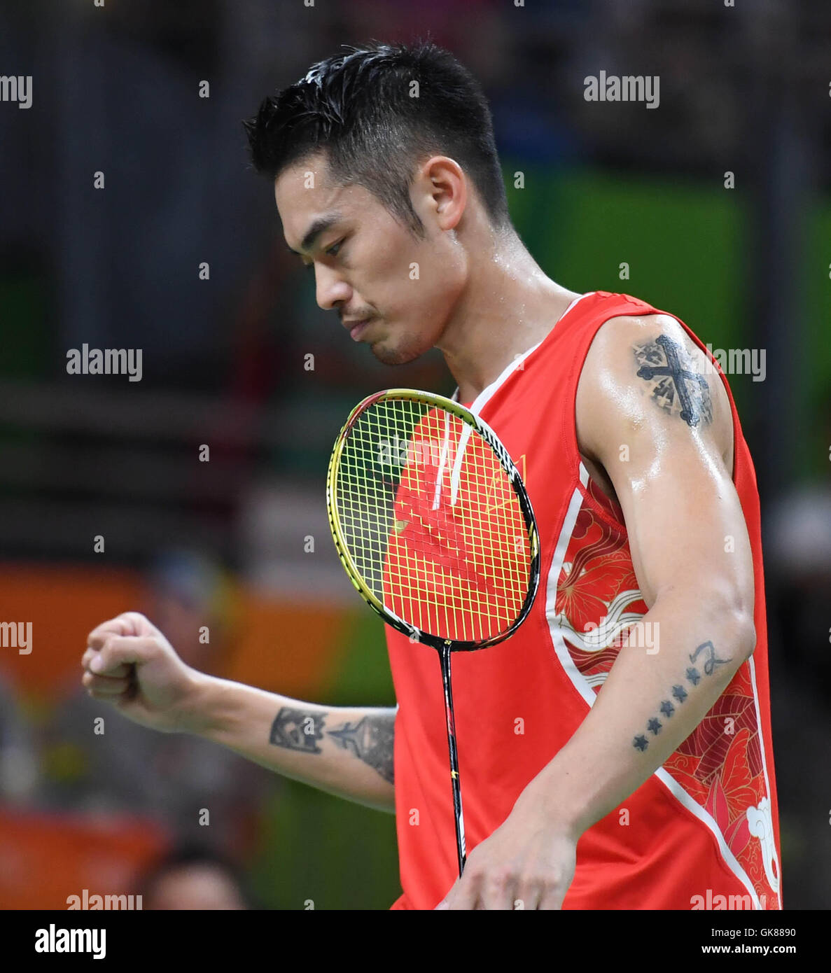 Rio De Janeiro, Brazil. 19th Aug, 2016. China's Lin Dan celebrates ...