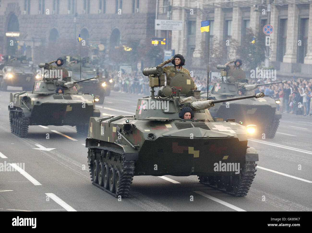 Kiev, Ukraine. 1st Aug, 2016. Ukrainian military vehicles ride during a ...