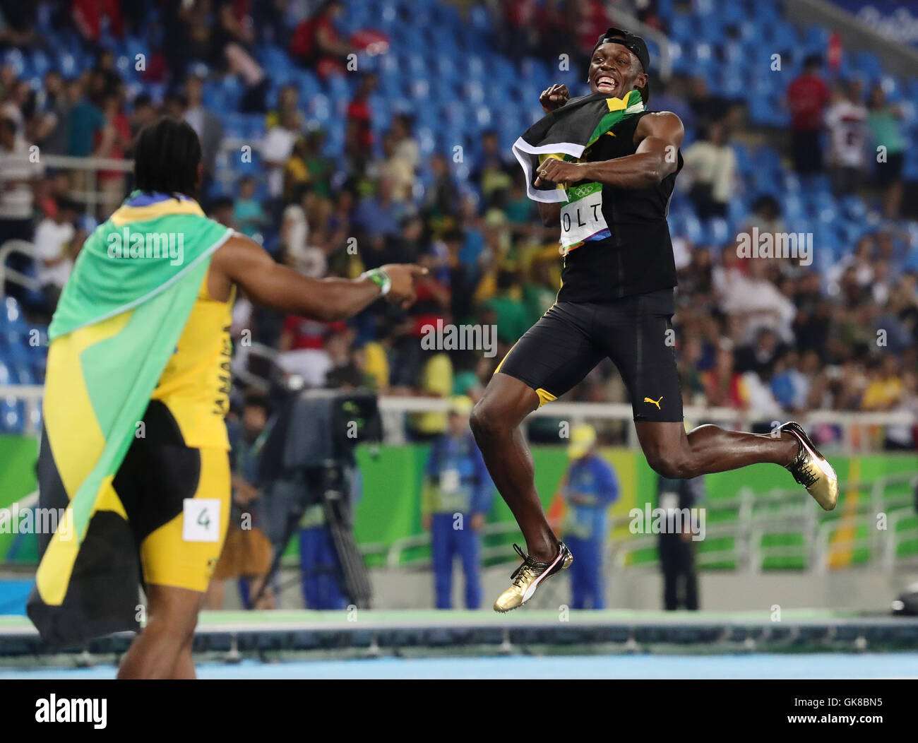 Rio de Janeiro, Brazil. 19th Aug, 2016. Usain Bolt (R) of Jamaica ...