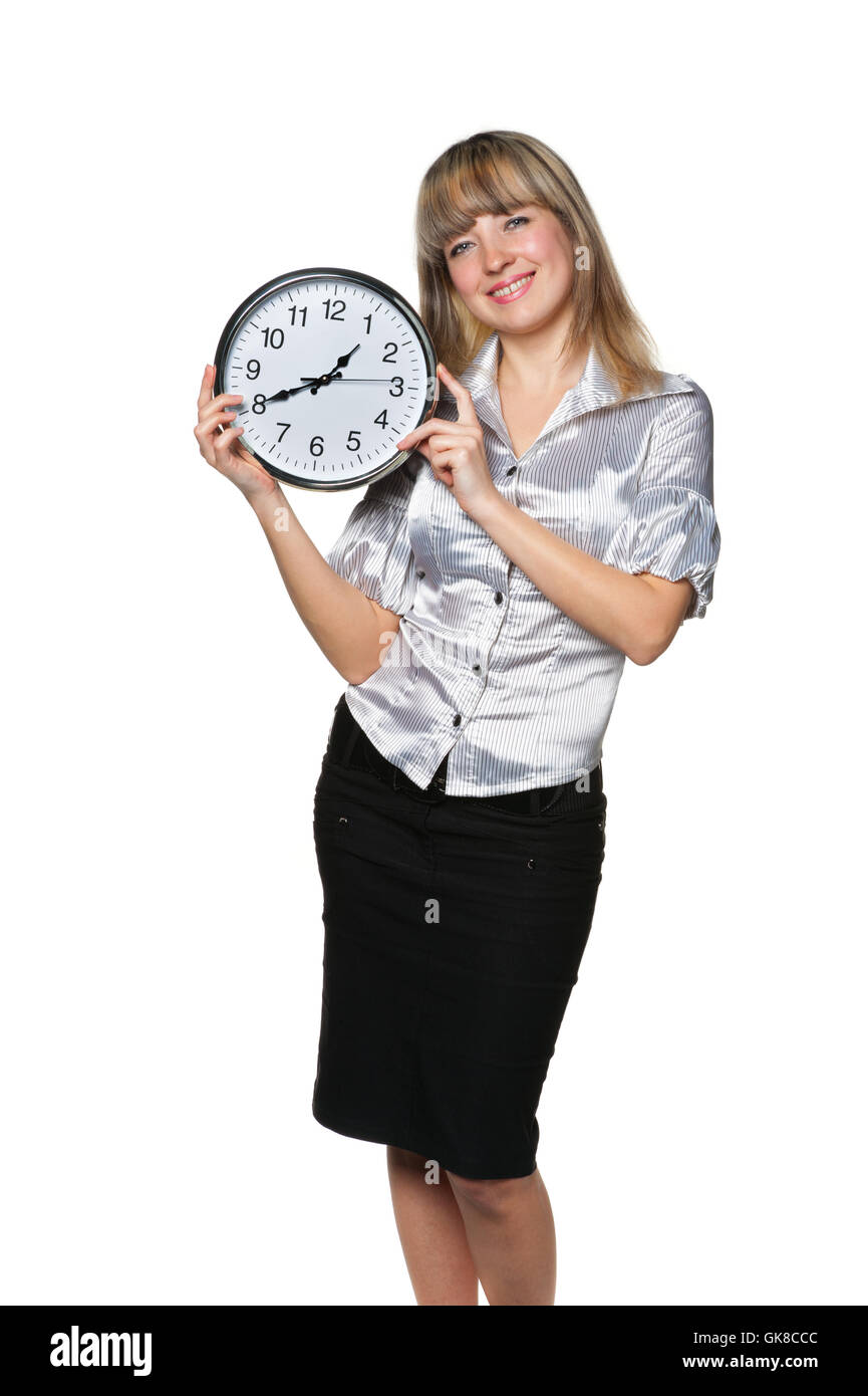 The business woman with clock in hands Stock Photo - Alamy
