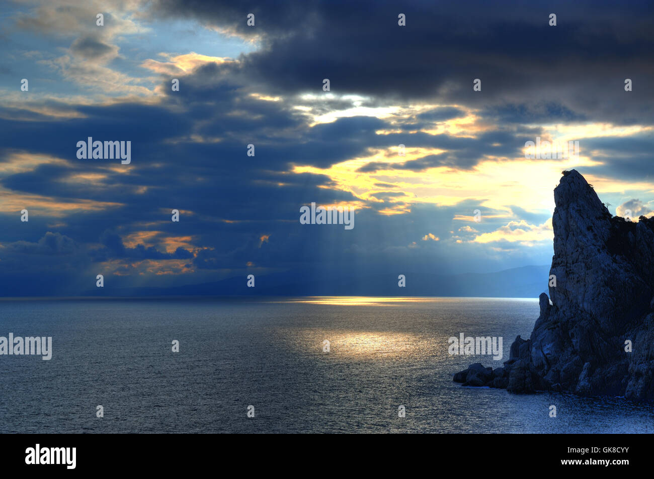 The night sea. The sea photographed at a dawn with long enduranc Stock ...