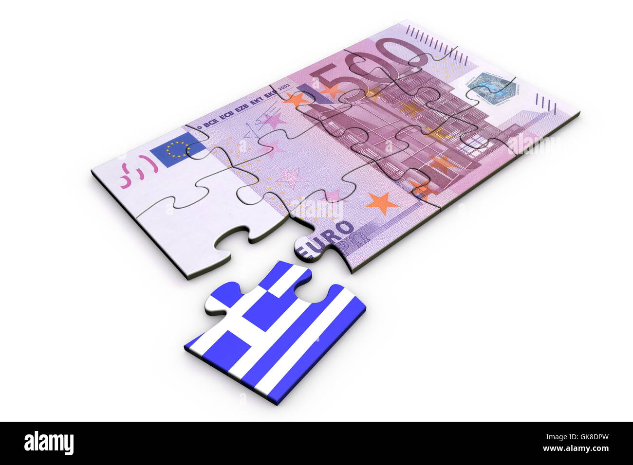 500 Euro Note Puzzle And a Greek Piece Stock Photo - Alamy