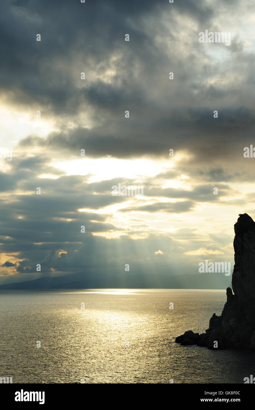 The night sea. The sea photographed at a dawn with long enduranc Stock ...