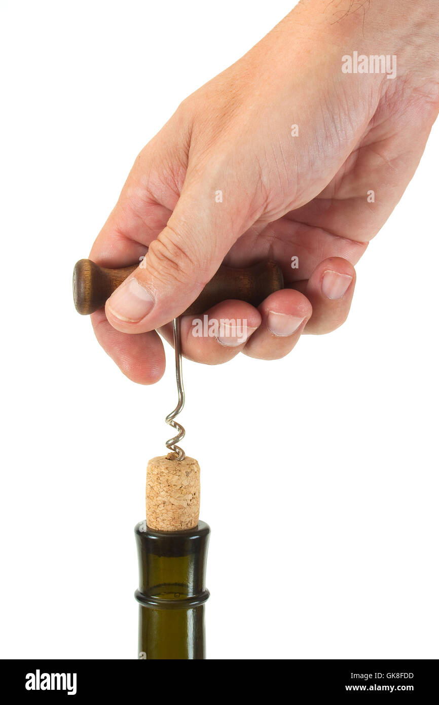 pulling corkscrew cork from the bottle Stock Photo - Alamy