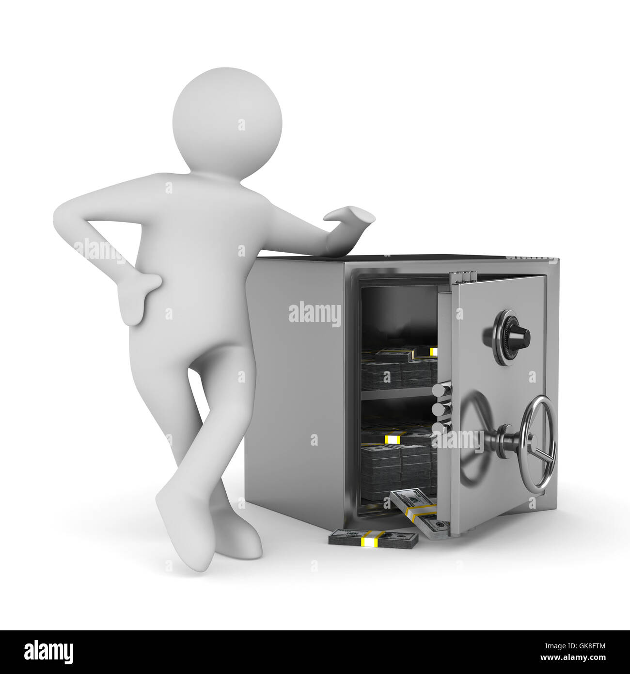 man and safe on white background. Isolated 3D image Stock Photo - Alamy