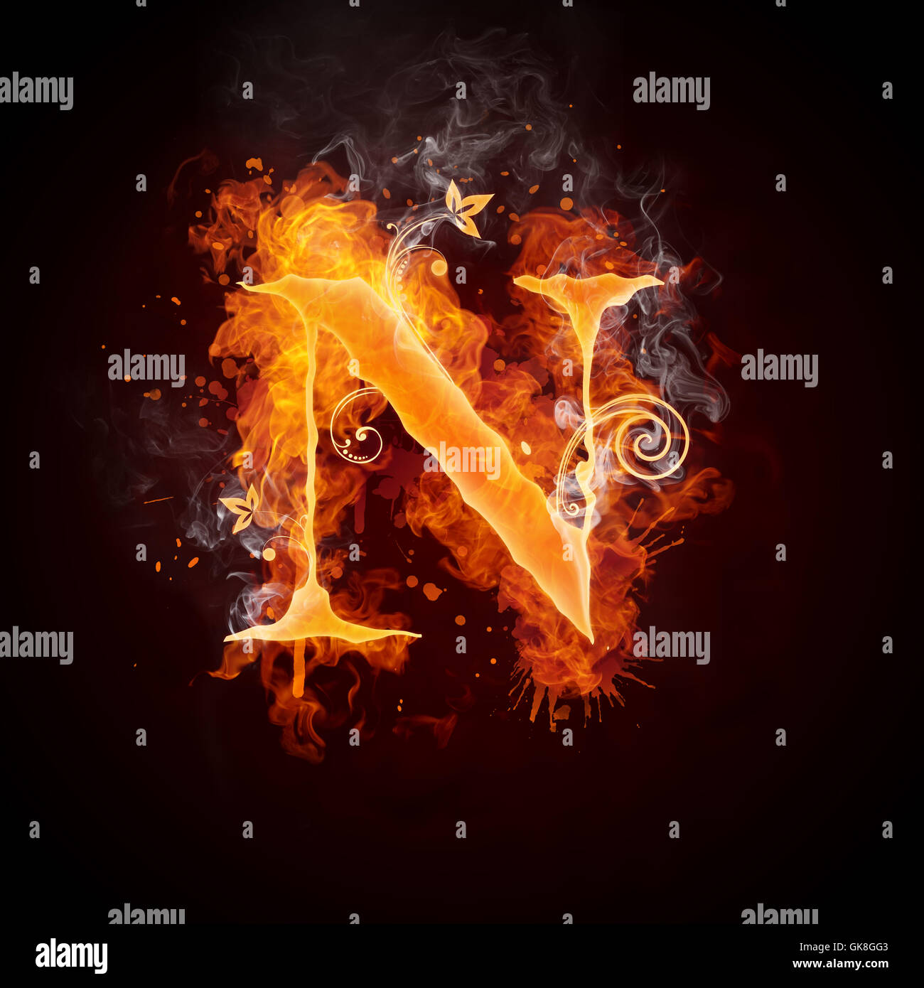Fire Swirl Letter N Stock Photo - Alamy