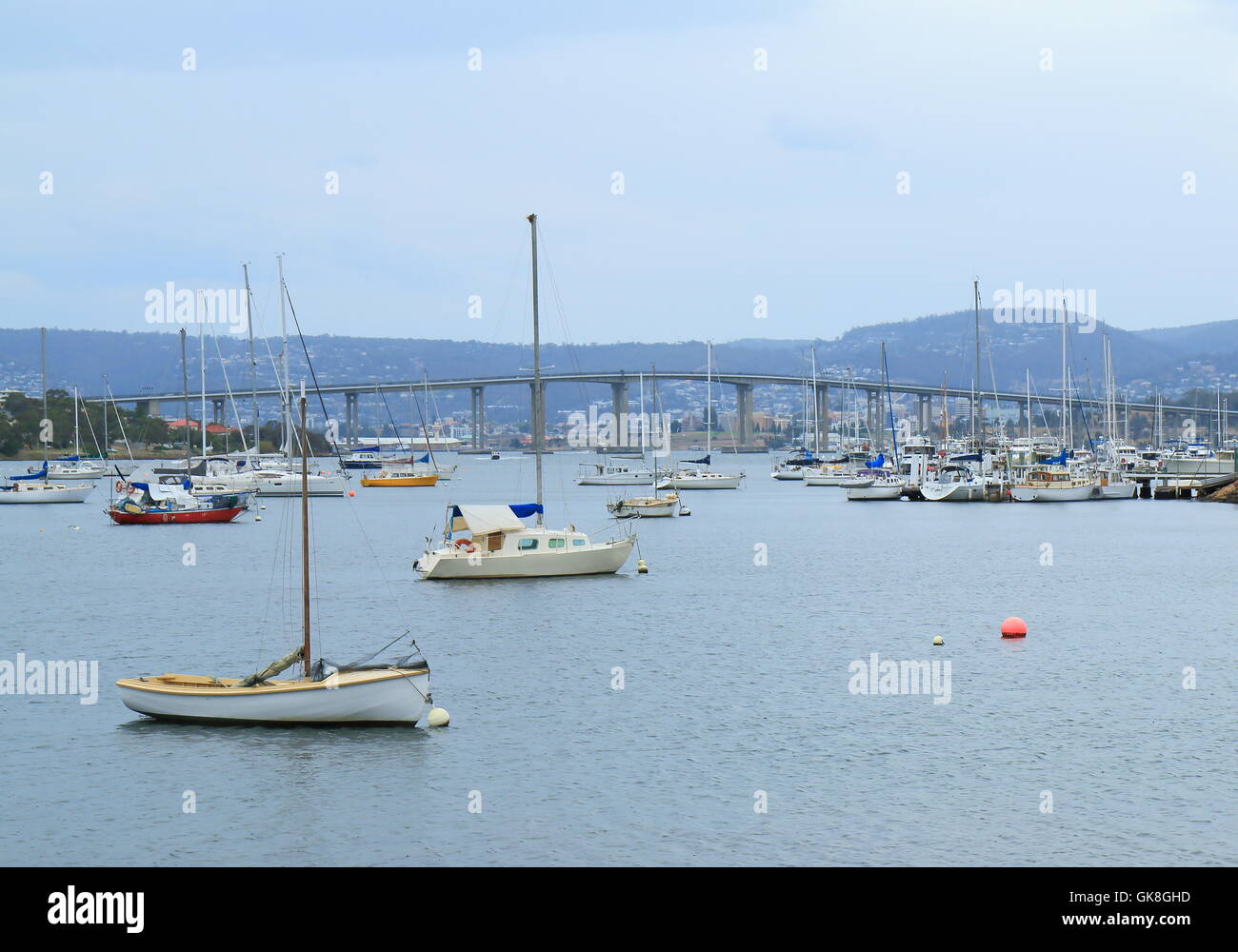 Yacht harbor and Tasman bridge in Hobart Tasmania Australia Stock Photo ...