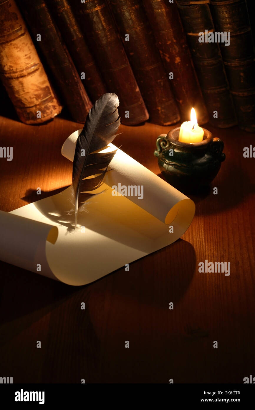 Scroll And Quill Stock Photo - Alamy