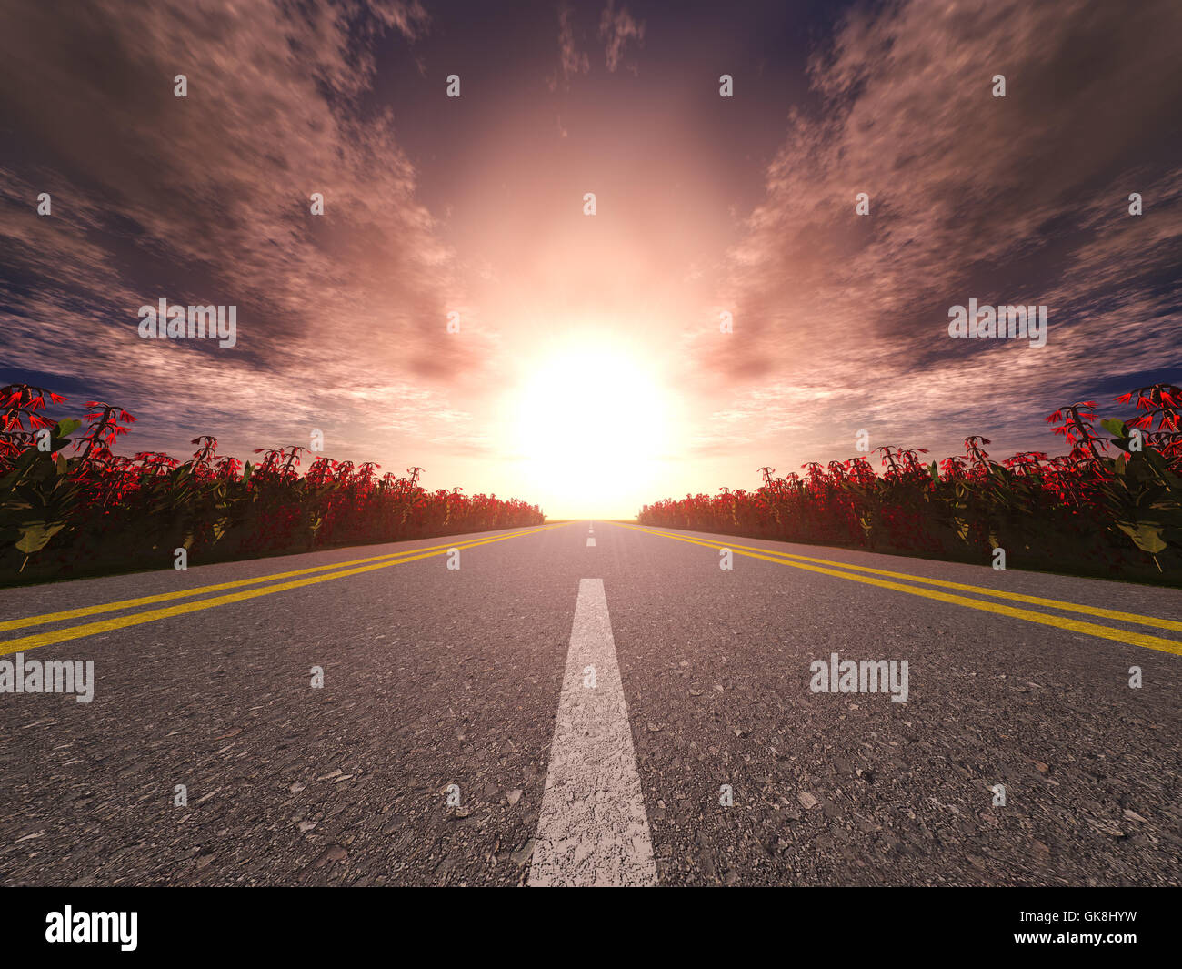 Highway and sunset Stock Photo - Alamy