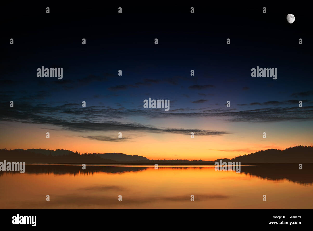 sunset with moon Stock Photo - Alamy