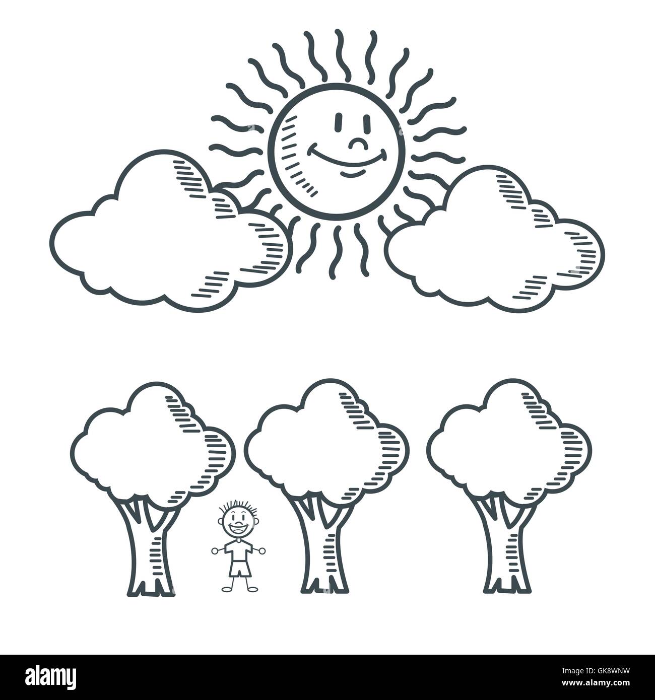 kid sun tree nature cartoon design Stock Vector Image & Art - Alamy