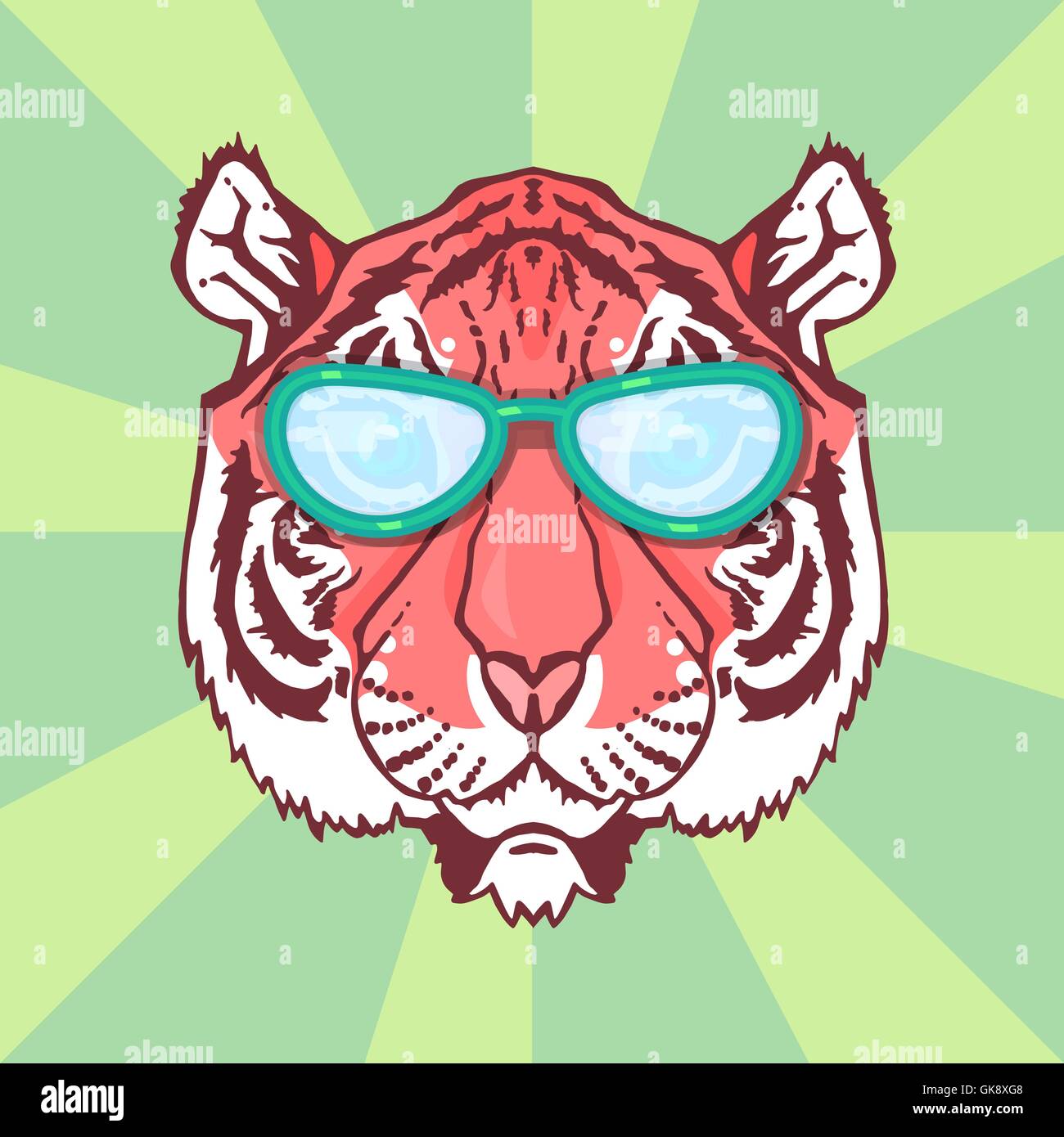 Illustration of isolated tiger head with glasses in vintage style for ...
