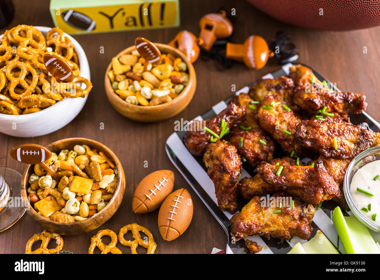 Appetizers on the table for the football party Stock Photo - Alamy