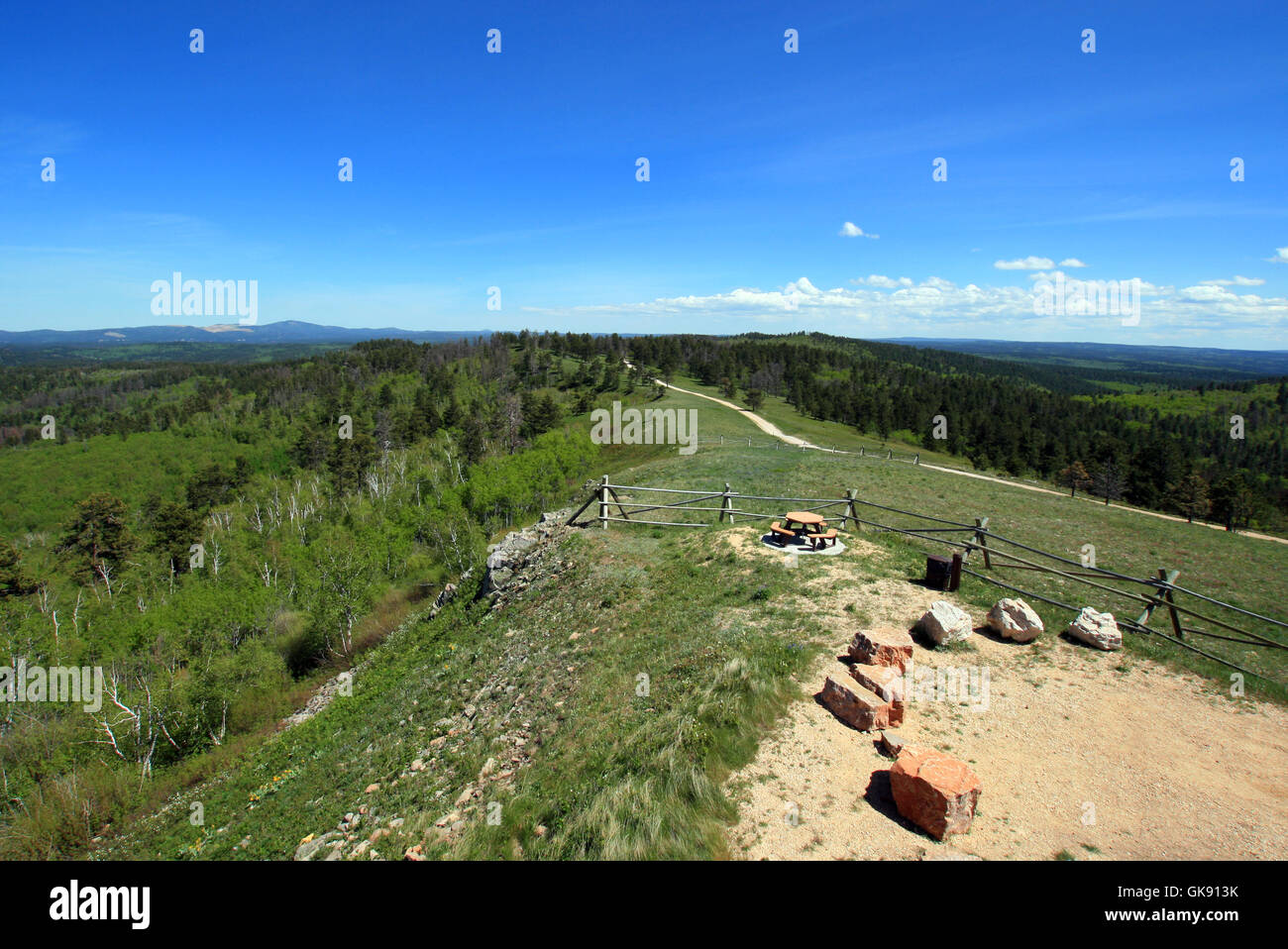 Cement Ridge view of the Black Hills in South Dakota with split rail ...
