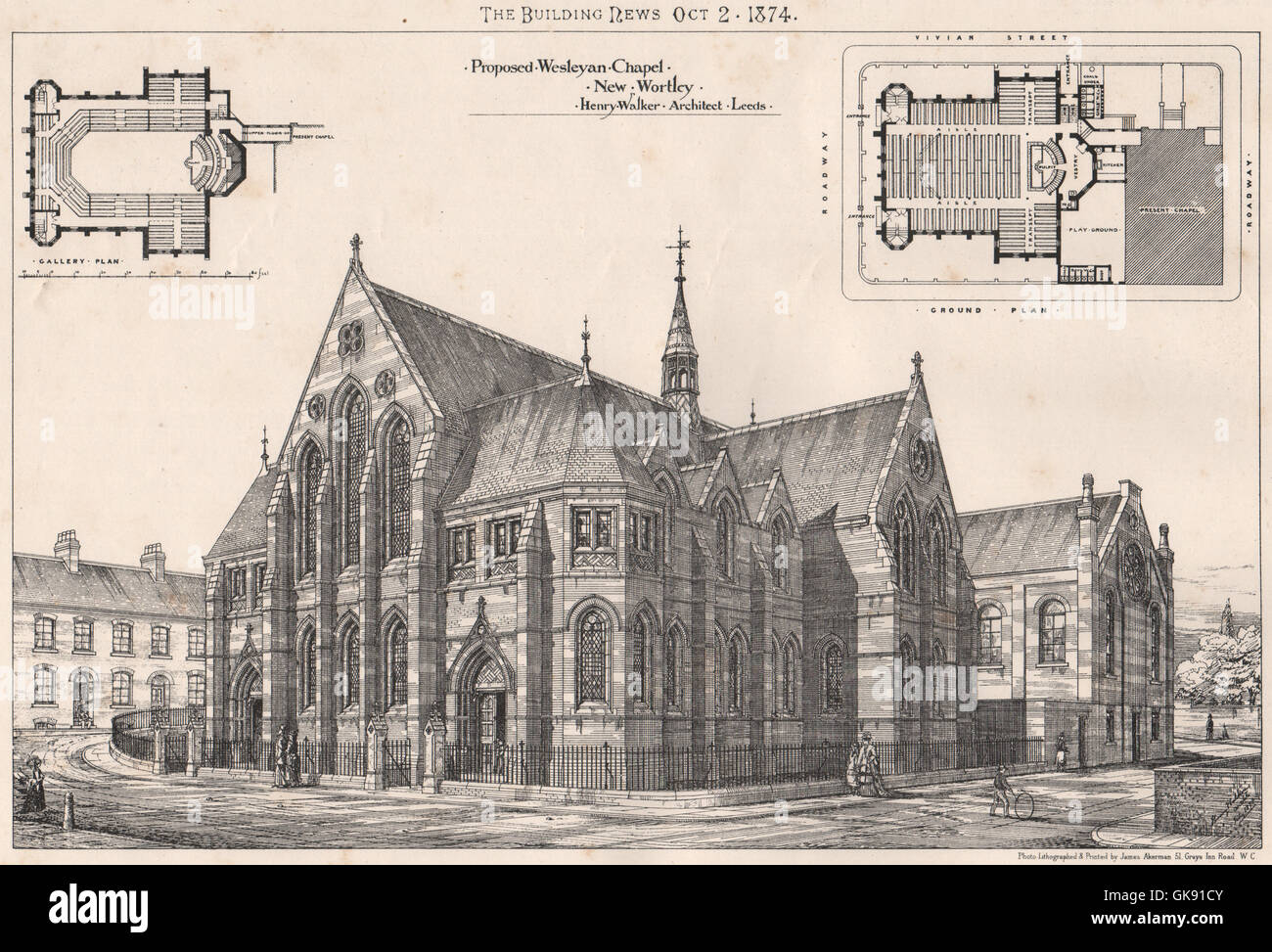 Planned Wesleyan Chapel, New Wortley; Henry Walker Archt, Leeds ...