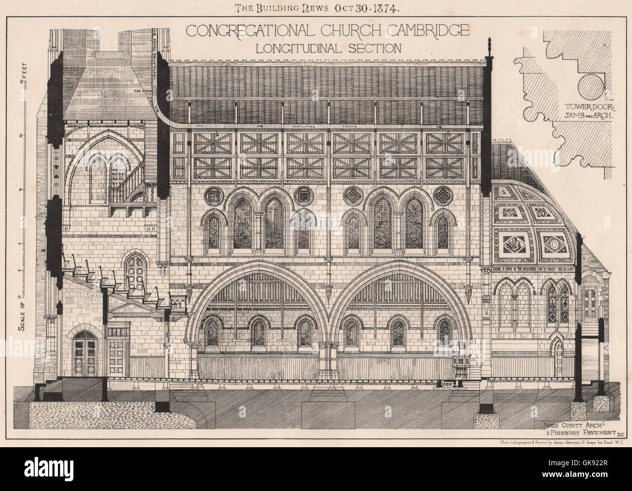 Congregational Church, Cambridge. Longitudinal section; James Cubitt ...