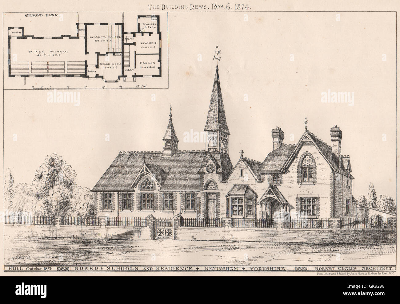 Board Schools & residence, Keyingham, Yorkshire; Robert Clamp, old ...