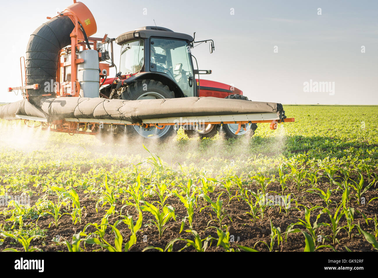 Tractor spraying pesticides on soy bean Stock Photo - Alamy