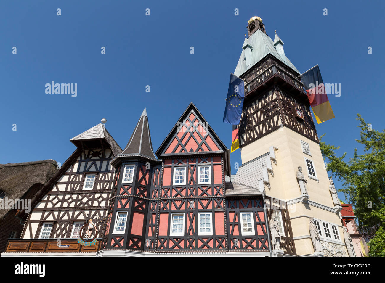 front of buildings in the German town of the theme park Europapark in ...