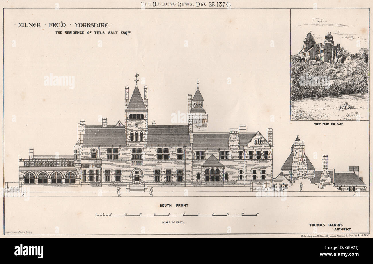 Milner Field, Yorkshire (Titus Salt), south front; Thomas Harris ...
