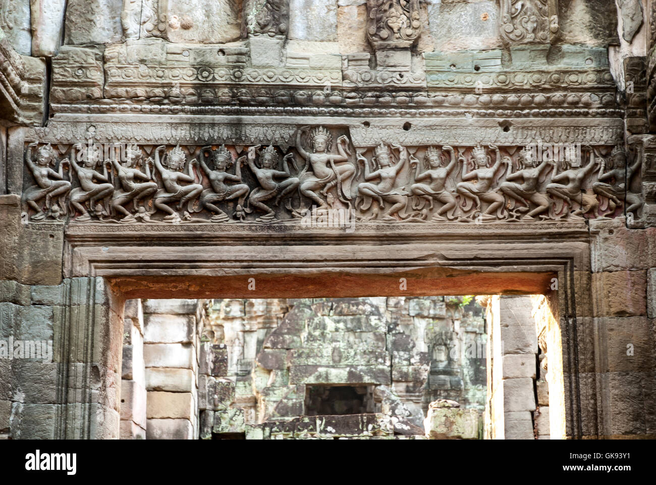 Lintel in Angkor Thom temple, the "dancehall Stock Photo - Alamy