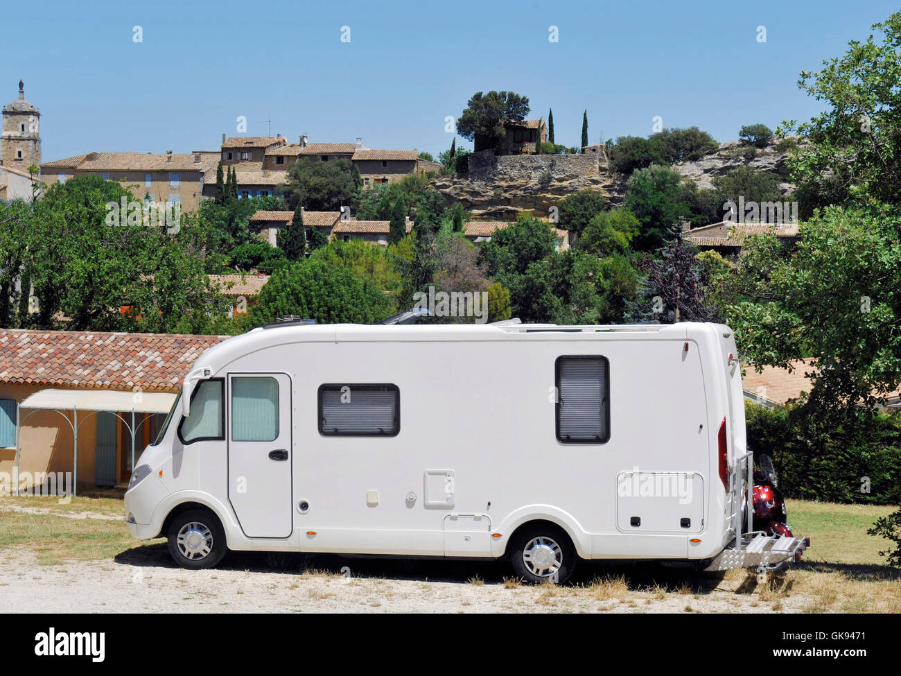 Camper at a camping in a village in France Stock Photo - Alamy