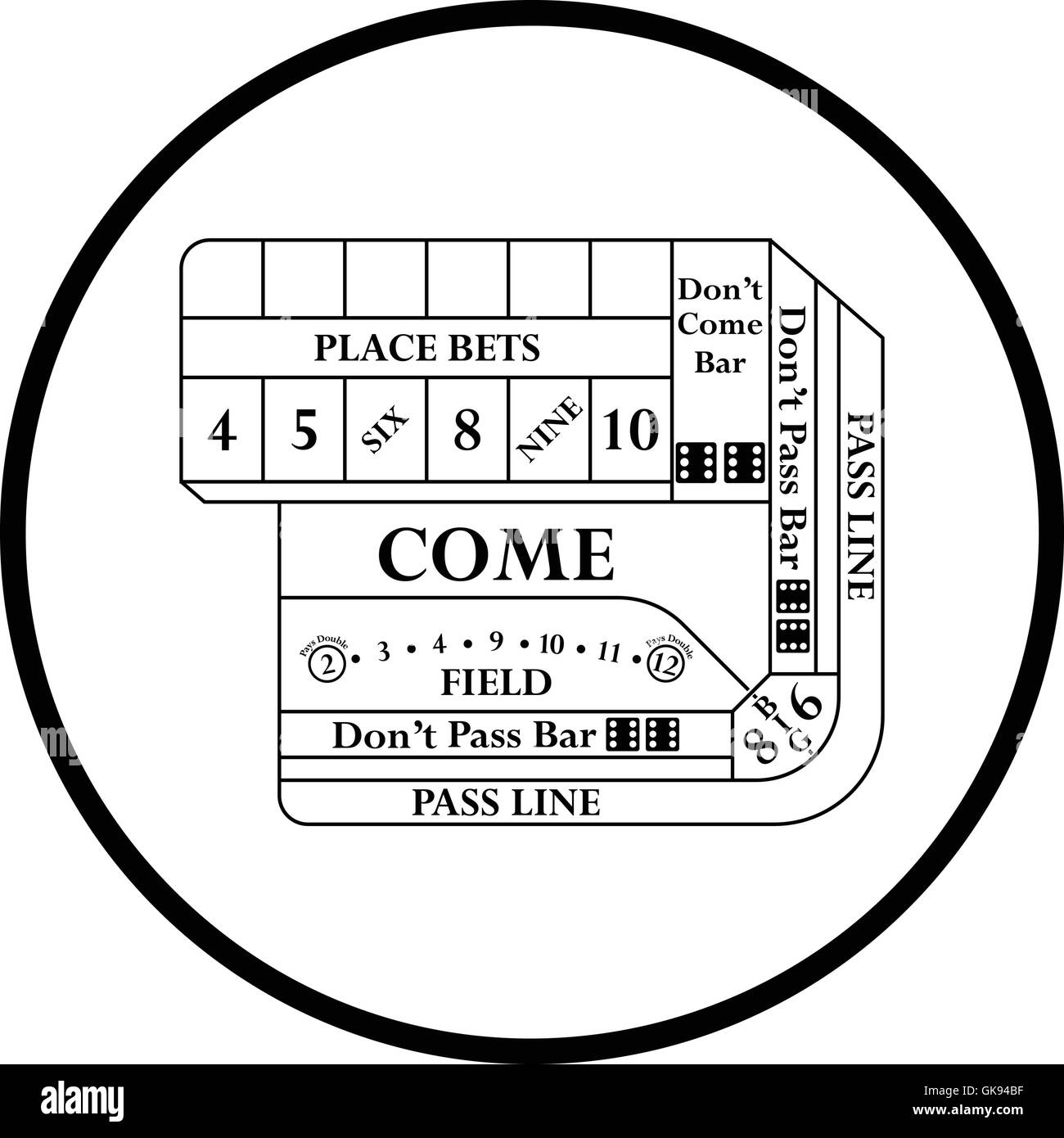 Craps table icon. Thin circle design. Vector illustration Stock Vector ...