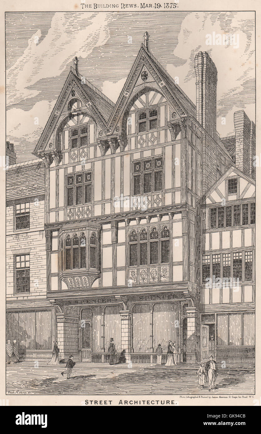 Street architecture. Buildings, antique print 1875 Stock Photo - Alamy