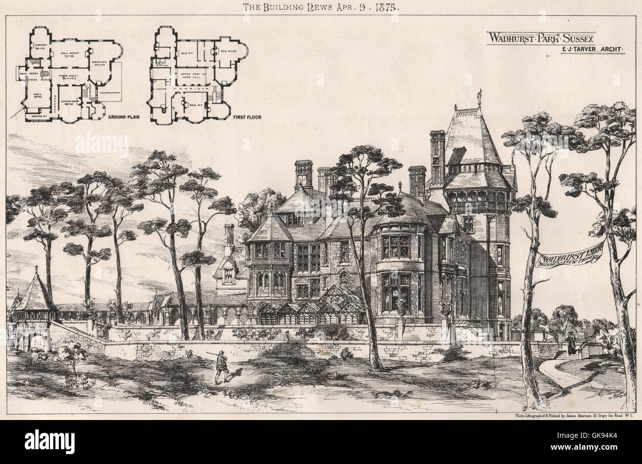 Wadhurst Park, Sussex; E.J. Tarver, Architect, antique print 1875 Stock ...