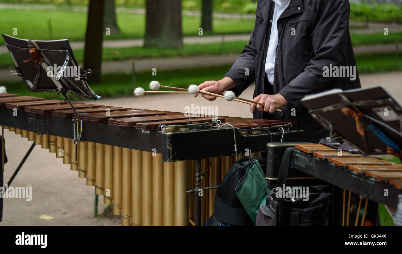 Close up of the musician playing on xylophone Stock Photo - Alamy