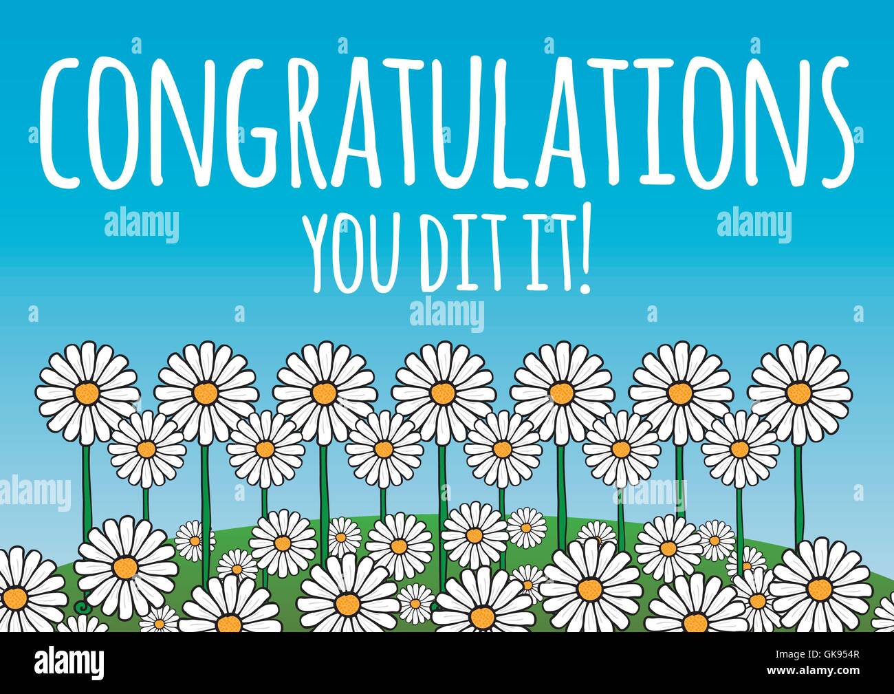 Congratulations Card poster Contains Daisy Flowers On A Green Hill 