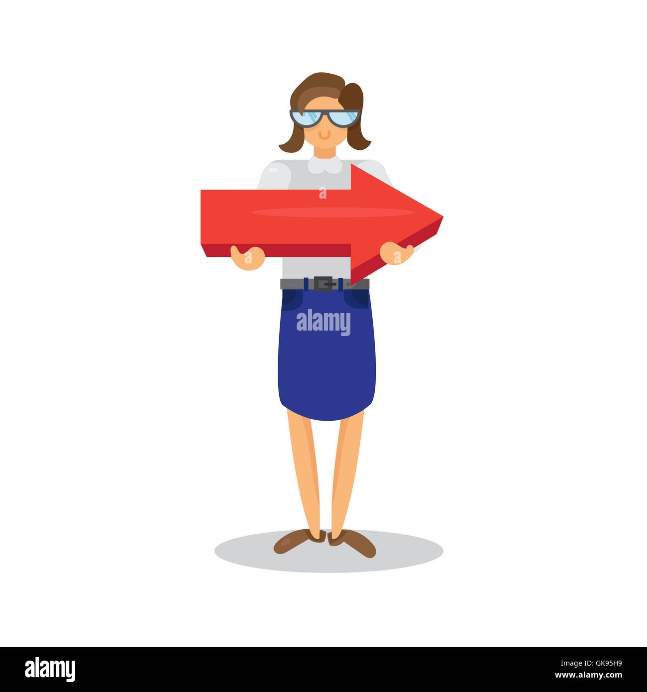 Employee or manager with big arrow in hands. Human with pointer. Vector ...